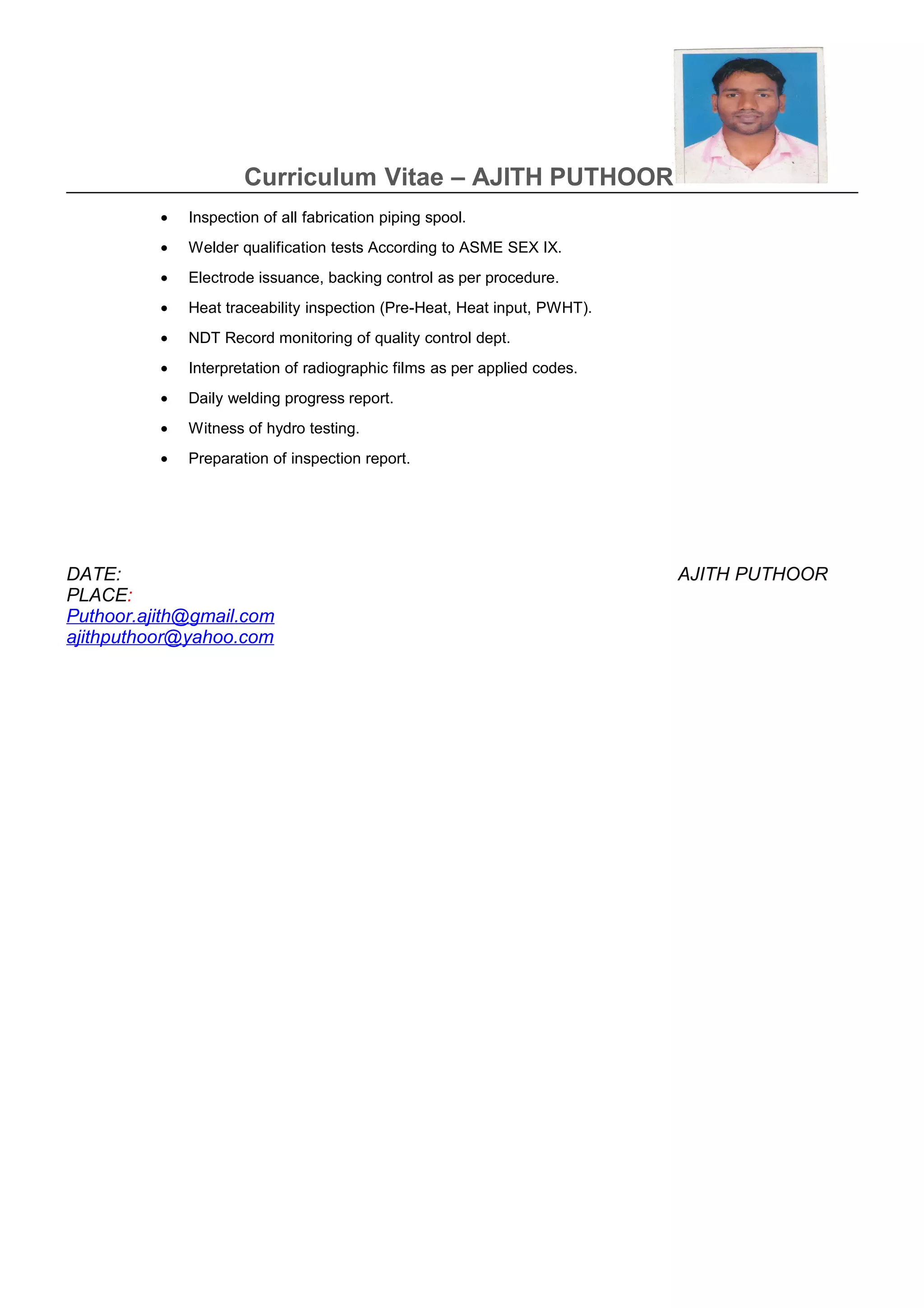 QA- QC INSPECTOR AJITH CV - Copy | DOC