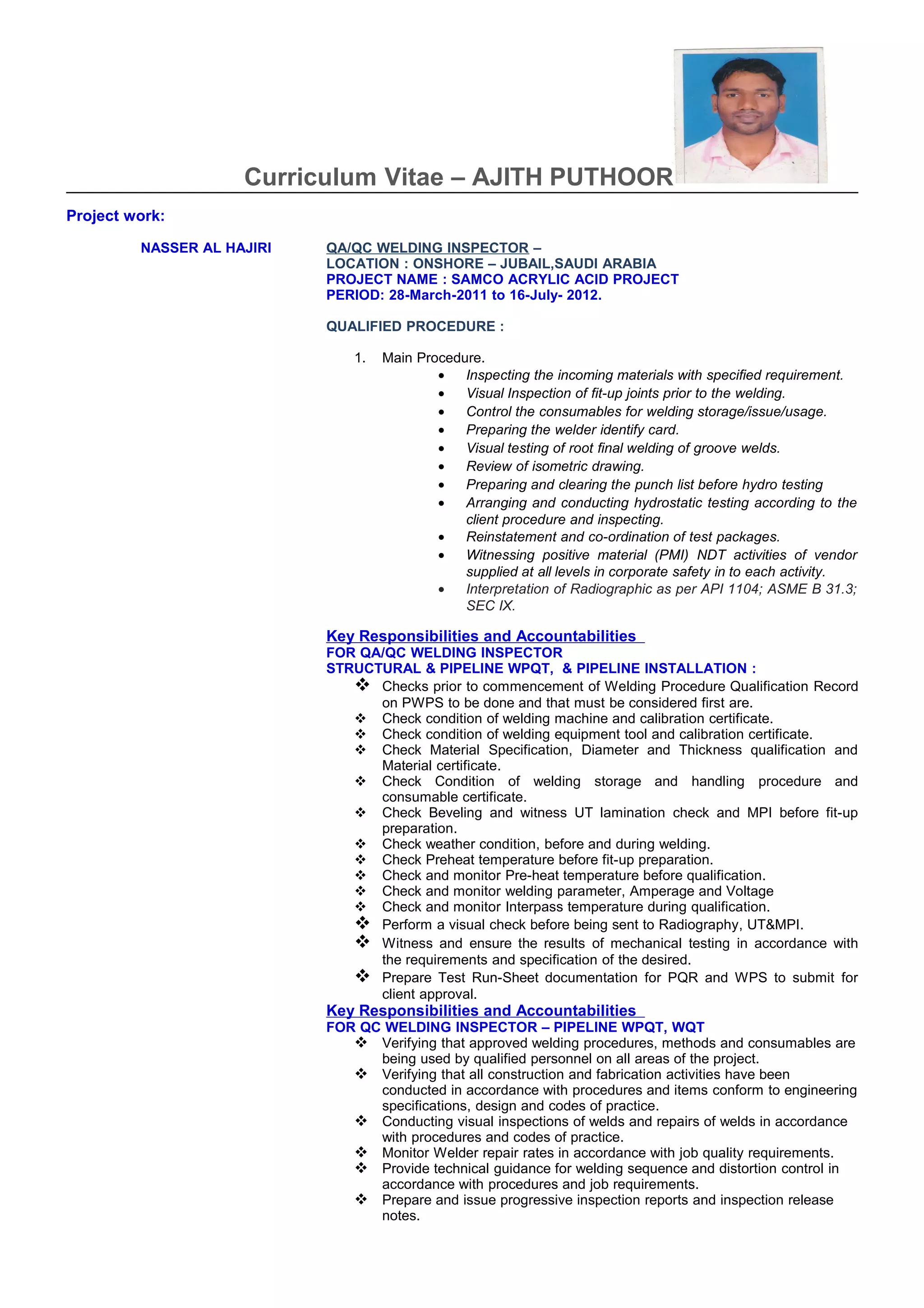 QA- QC INSPECTOR AJITH CV - Copy | DOC