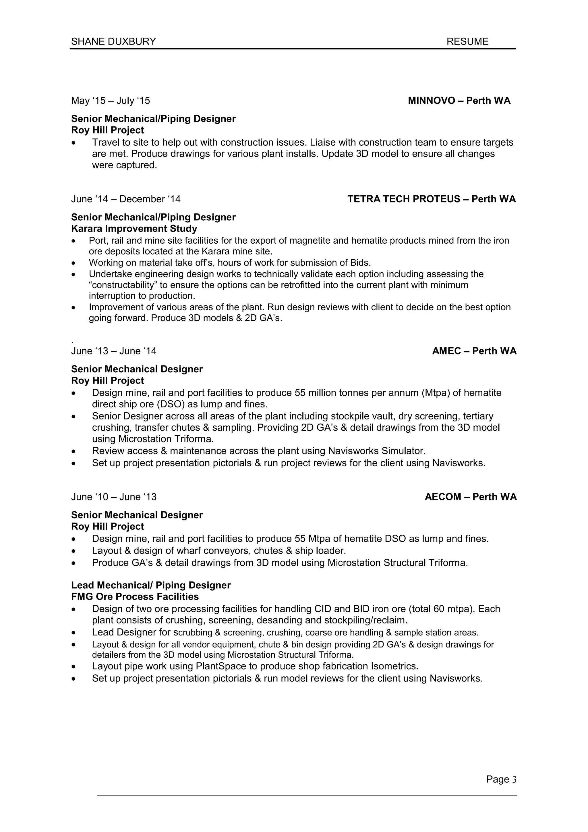 Shane Duxbury Latest Resume | PDF
