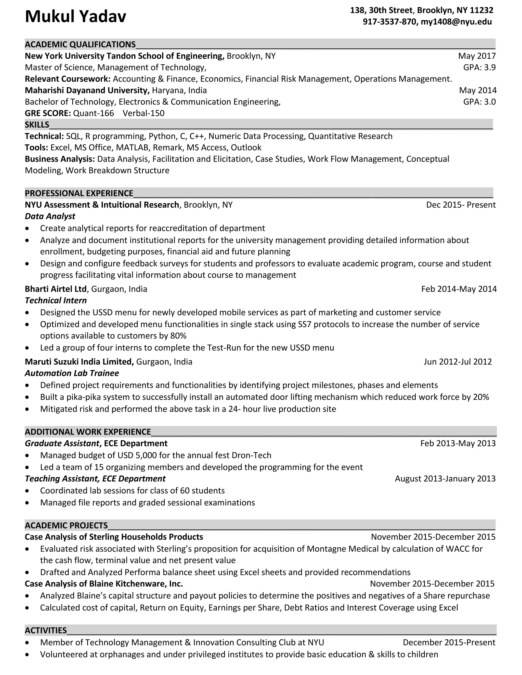 RESUMECV_Mukul_Yadav | PDF