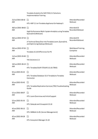 Training Teradata 2010-2015 | PDF
