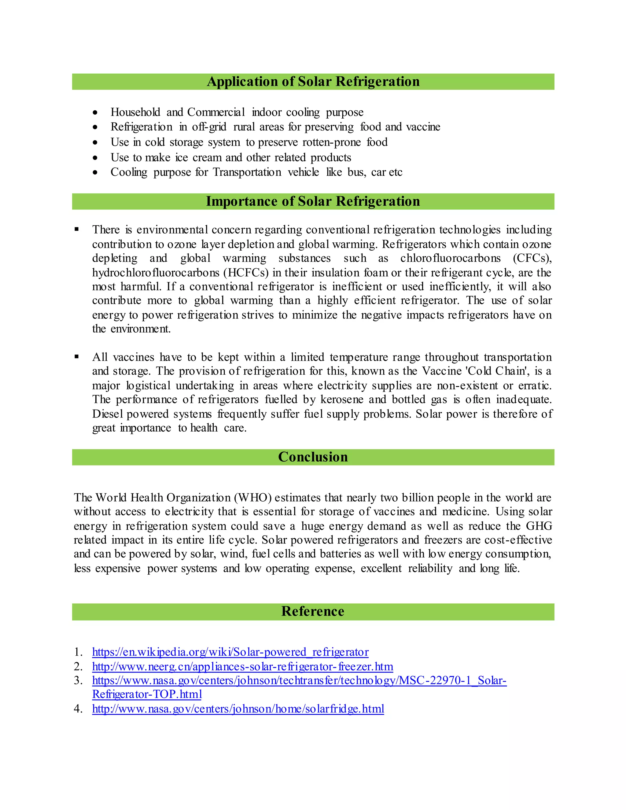 Solar Refrigeration System | DOCX