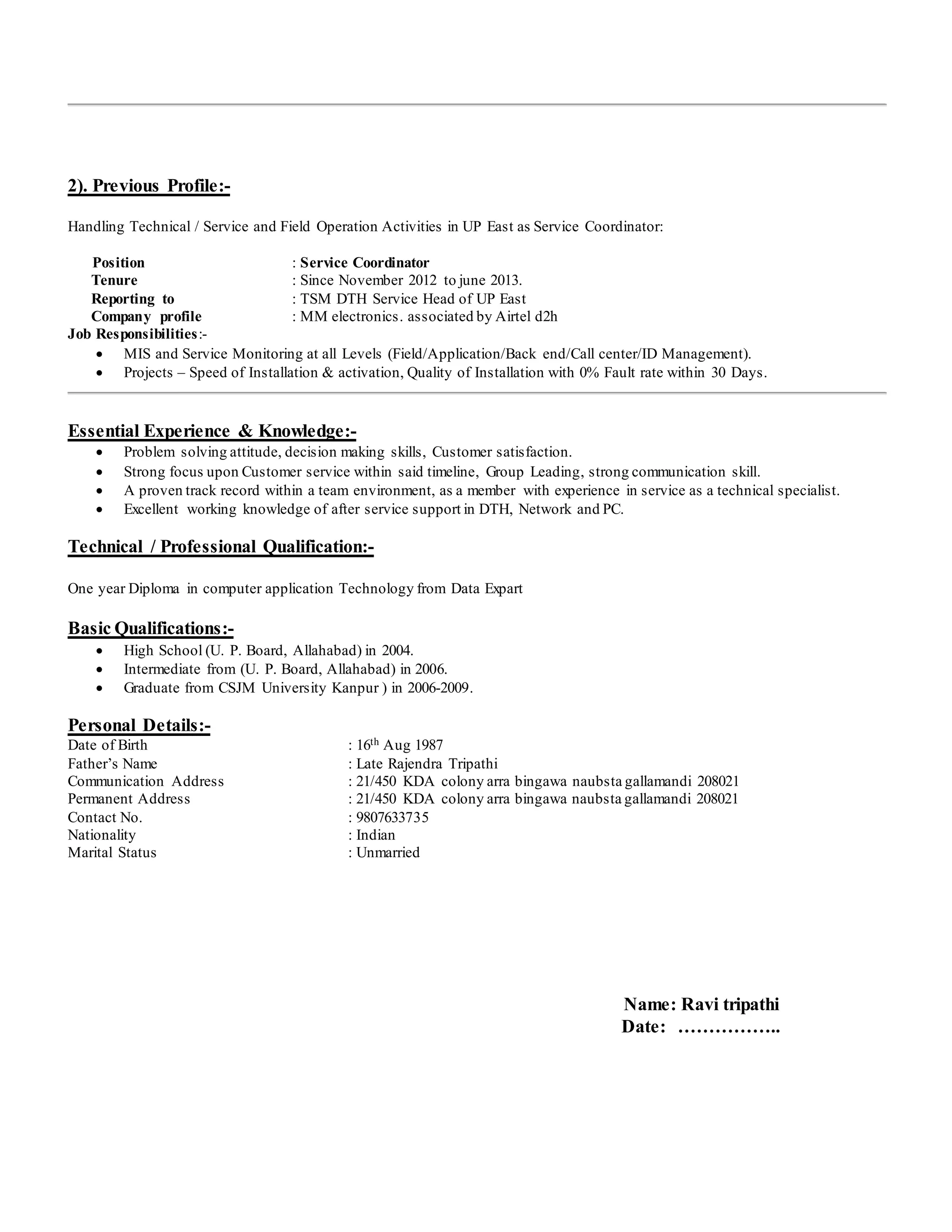 Resume Ravi tripathi | DOCX