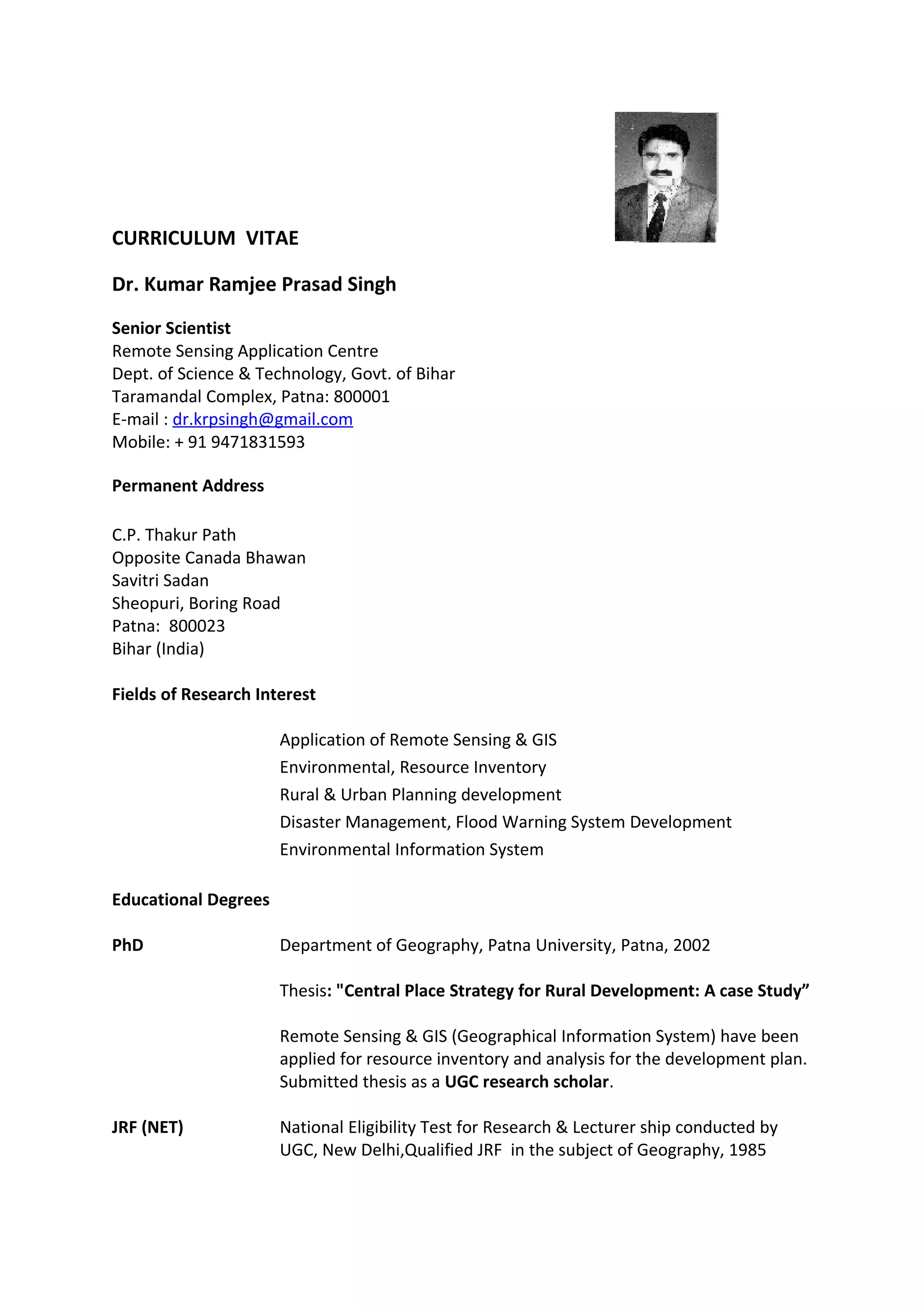 CURRICULUM VITAE_Dr.K.R.P.Singh | PDF
