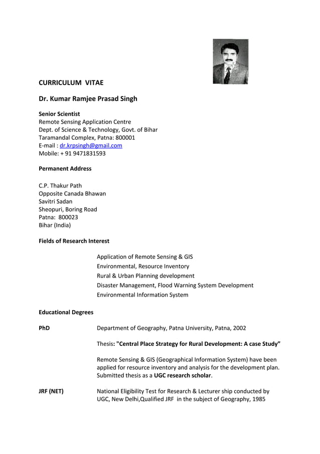 CURRICULUM VITAE_Dr.K.R.P.Singh | PDF