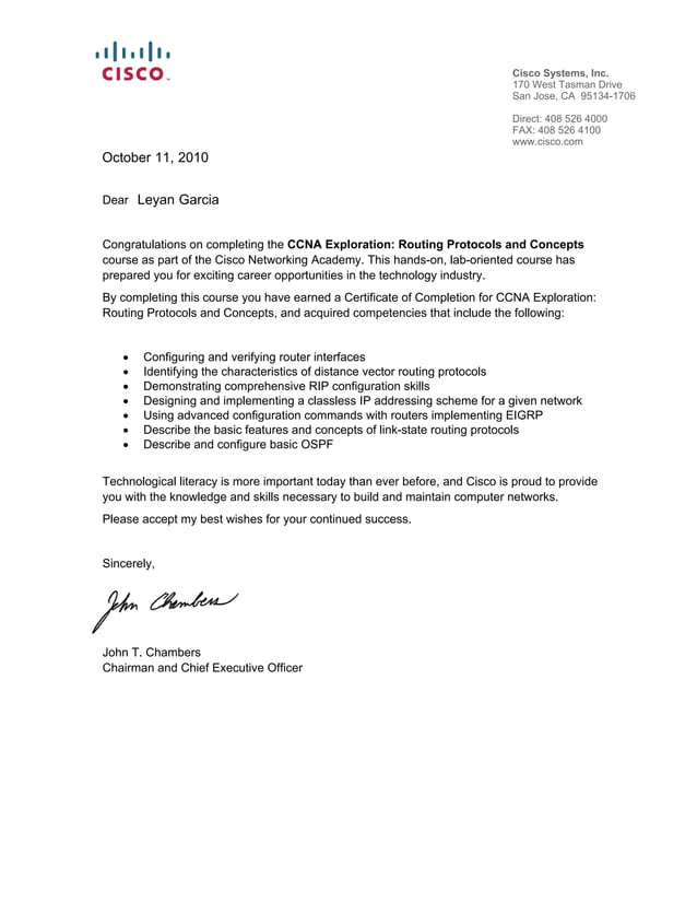 Cisco Class Cert. - Routing Protocols and Concepts | PPT