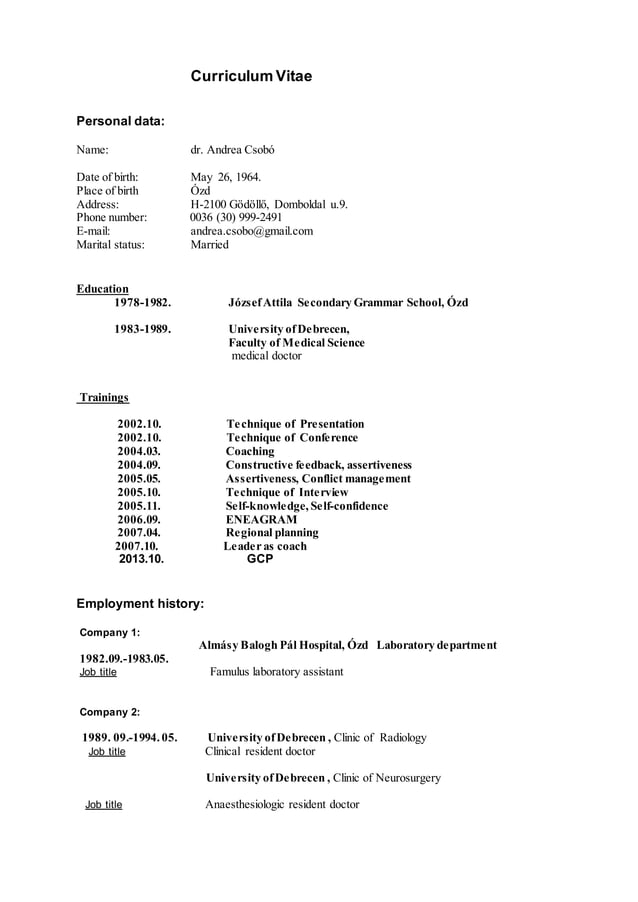 Curriculum Vitae dr.Csobó Andrea | PDF