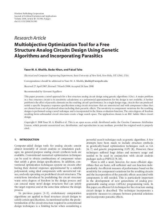 Multiobjective Optimization Tool For A Free Structure Analog Circuits