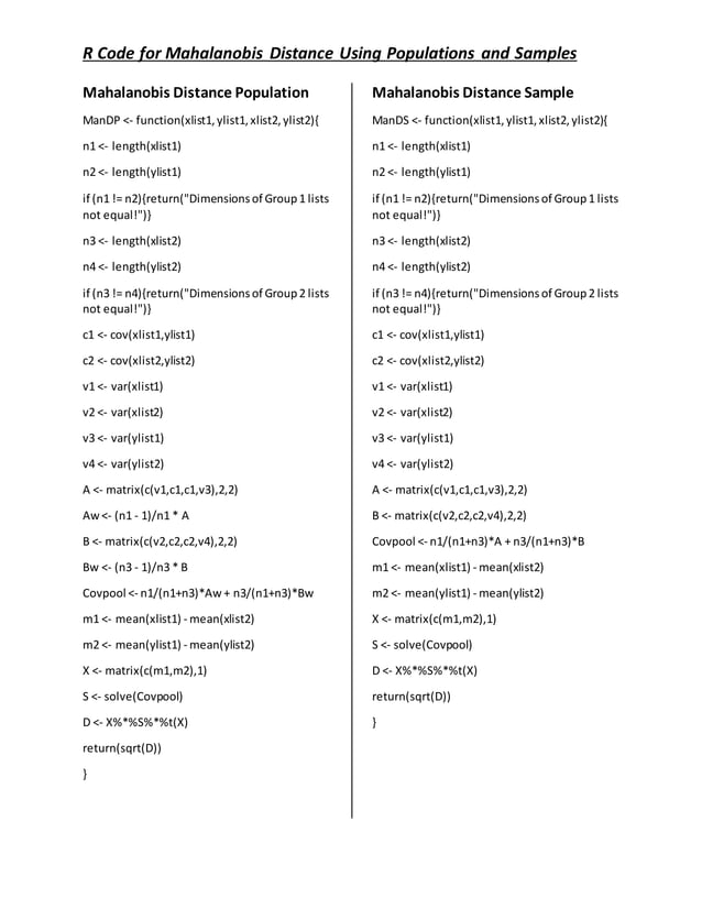 Mahalanobis Distance R | DOCX | Physics | Science