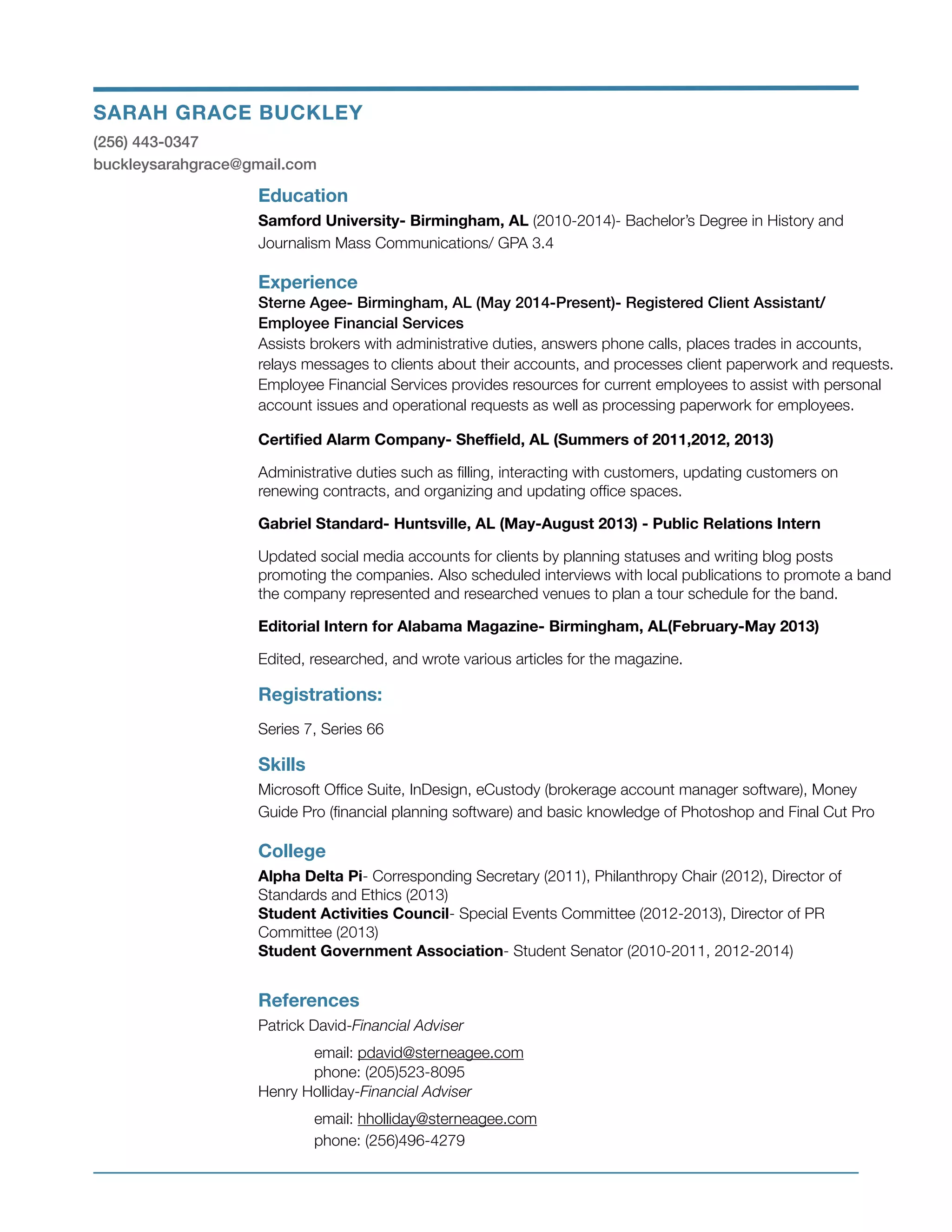 Sarah Grace Buckley Resume | PDF