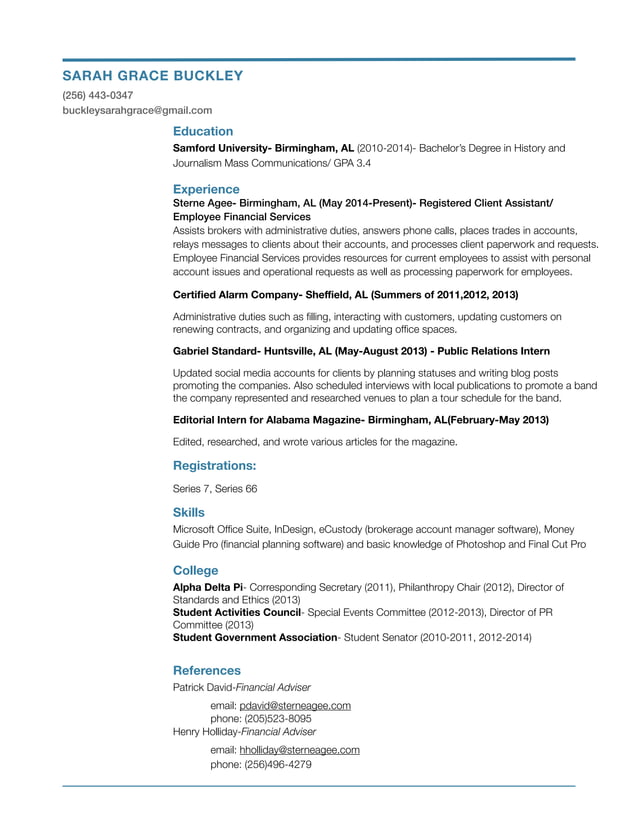 Sarah Grace Buckley Resume | PDF