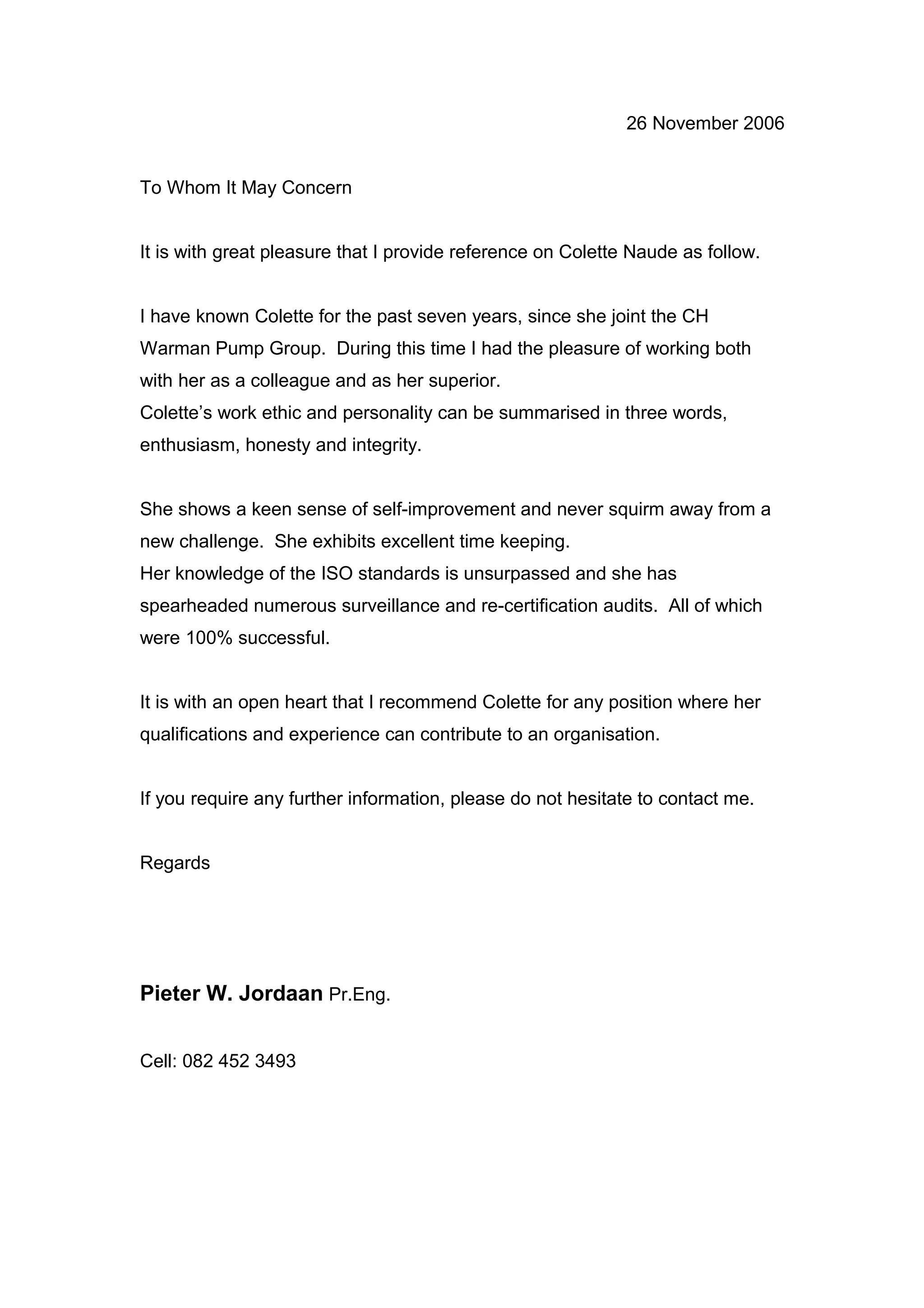 Pieters Reference Letter | DOC