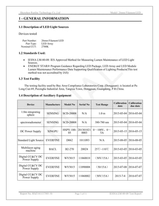 Runlite 26mm Filament LED LM-80 test report.PDF | Physics | Science