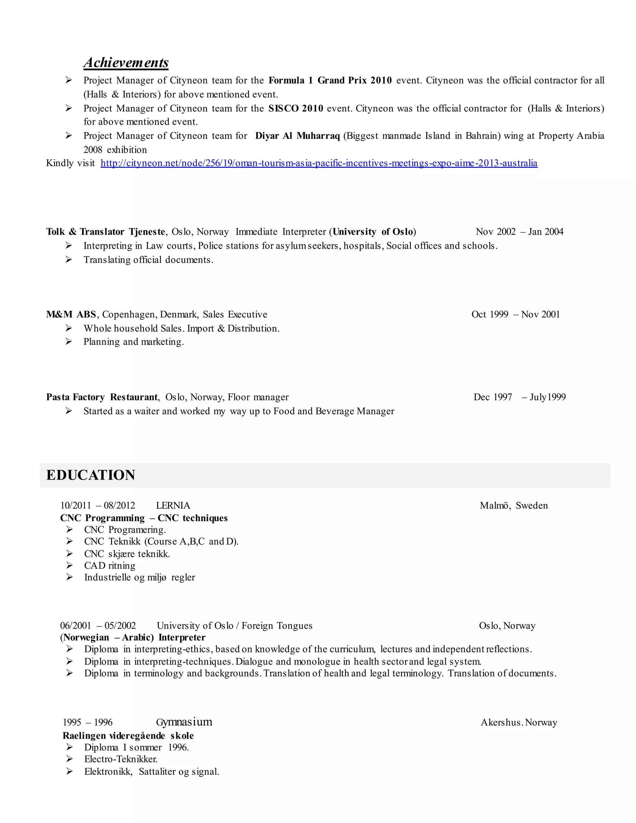 CV - Samir Ali 2015 landskrona Mai | DOCX | Food Industry | Industries
