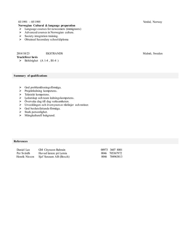 CV - Samir Ali 2015 landskrona Mai | DOCX | Food Industry | Industries