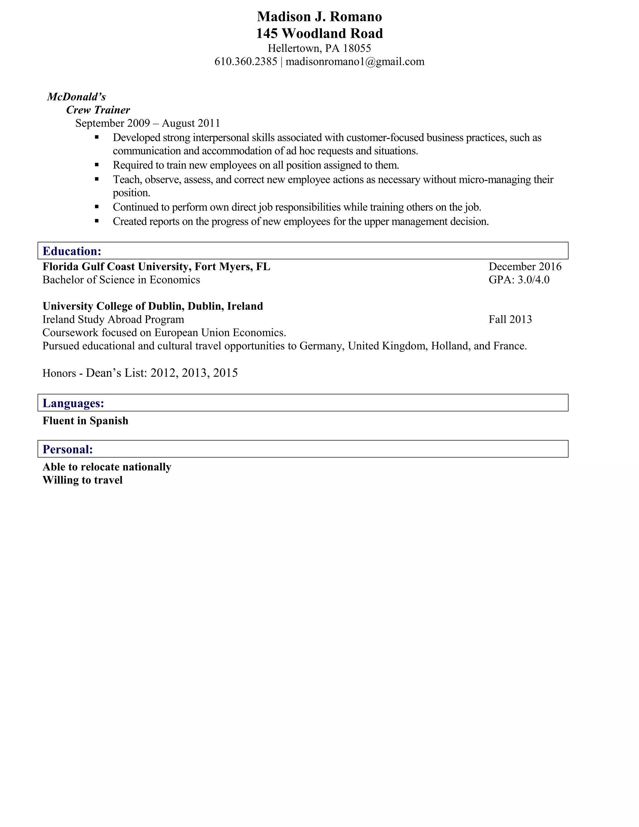 Resume Madison Romano | PDF