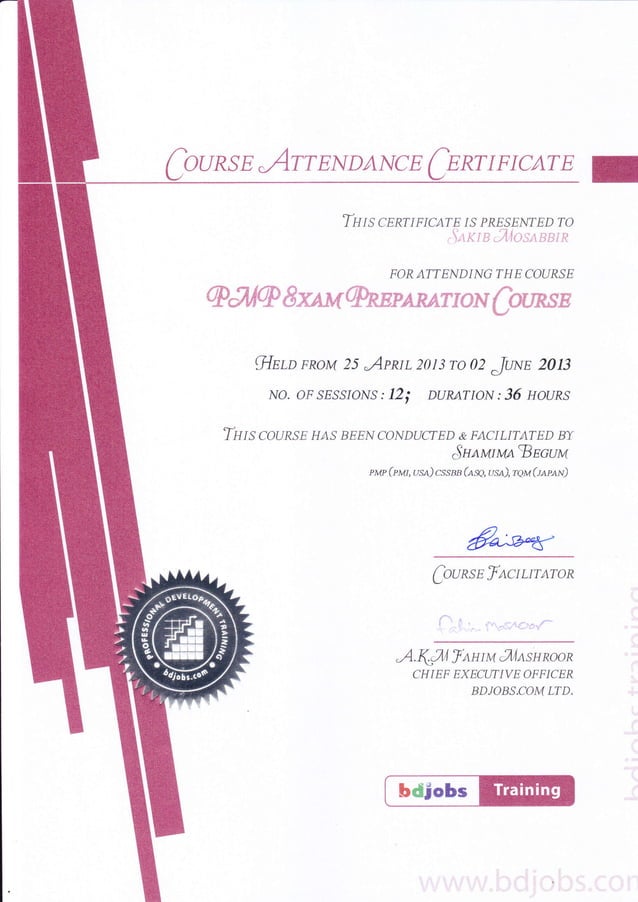 Sakib Mosabbir PMP prep Certificate bdjobs | PDF