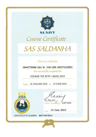 SA Navy Course Certificate | PDF