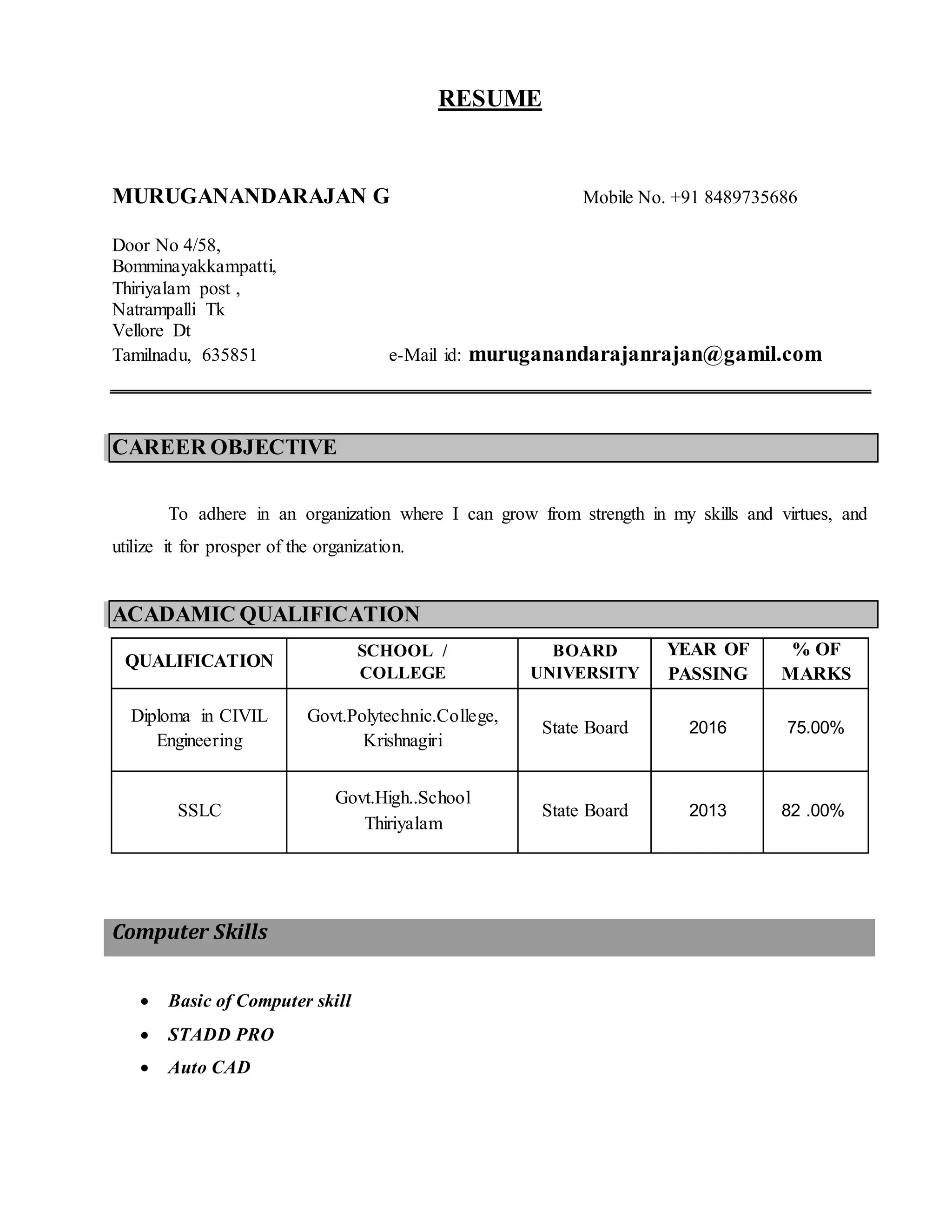 MURU GAN RESUME | DOCX | Education