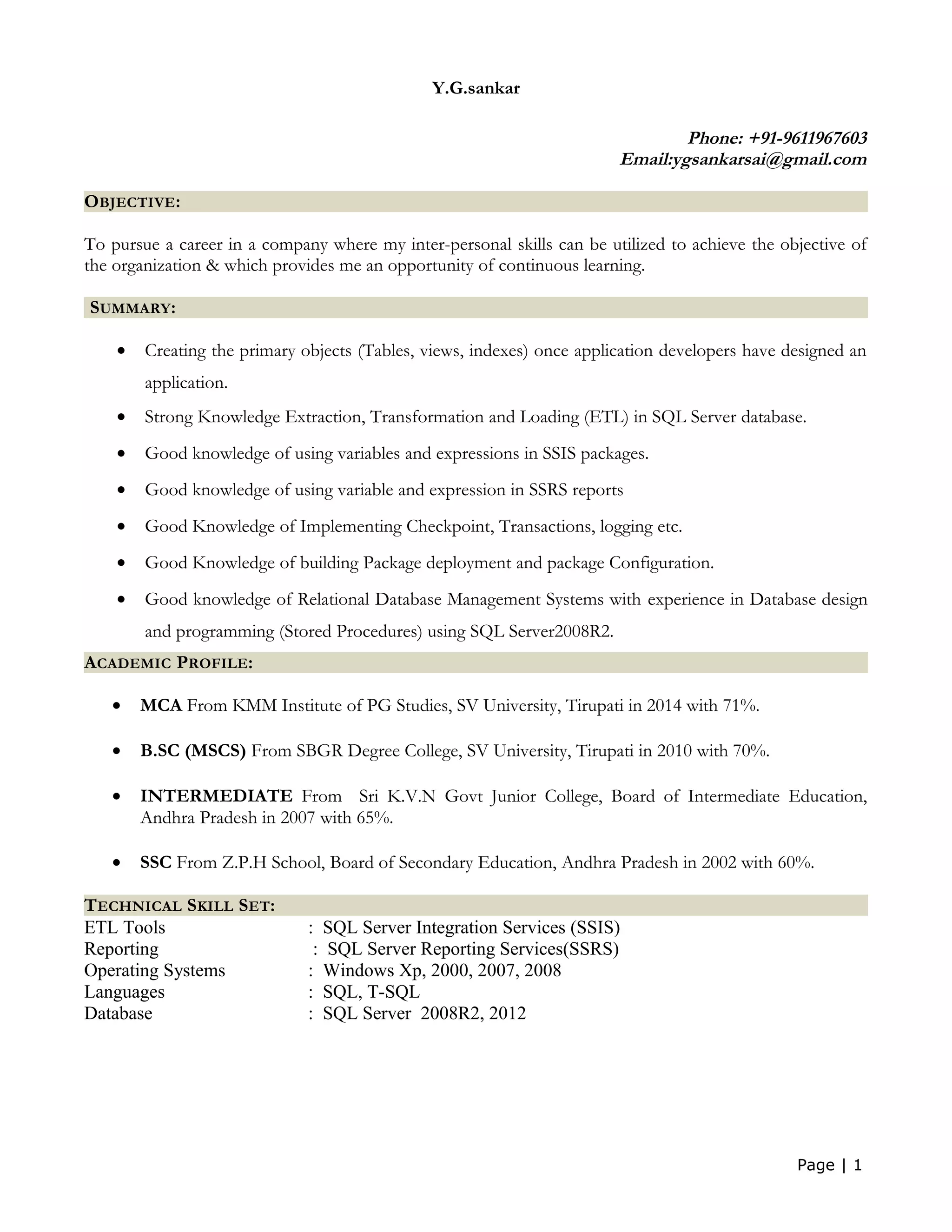 gowri mnc resume fresher sql server | DOC