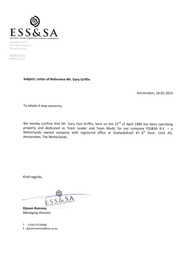 ESS&SA Letter of Reference Gary Griffin | PDF