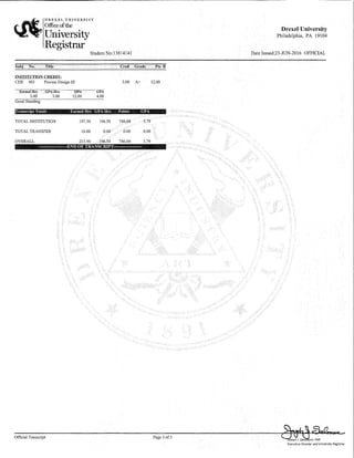 Mattson Official Drexel Transcript | PDF