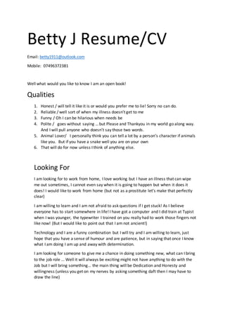 Betty J Resume | DOCX