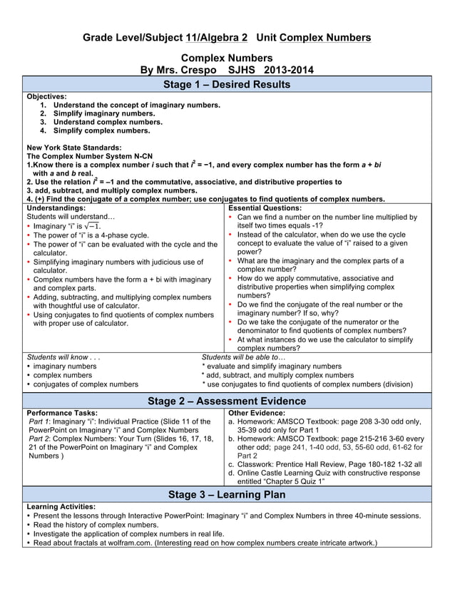 Crespo UBD Complex Numbers | PDF | Homework and Study | Education