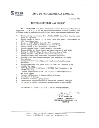 SPIC Petrochemicals Certificate | PDF