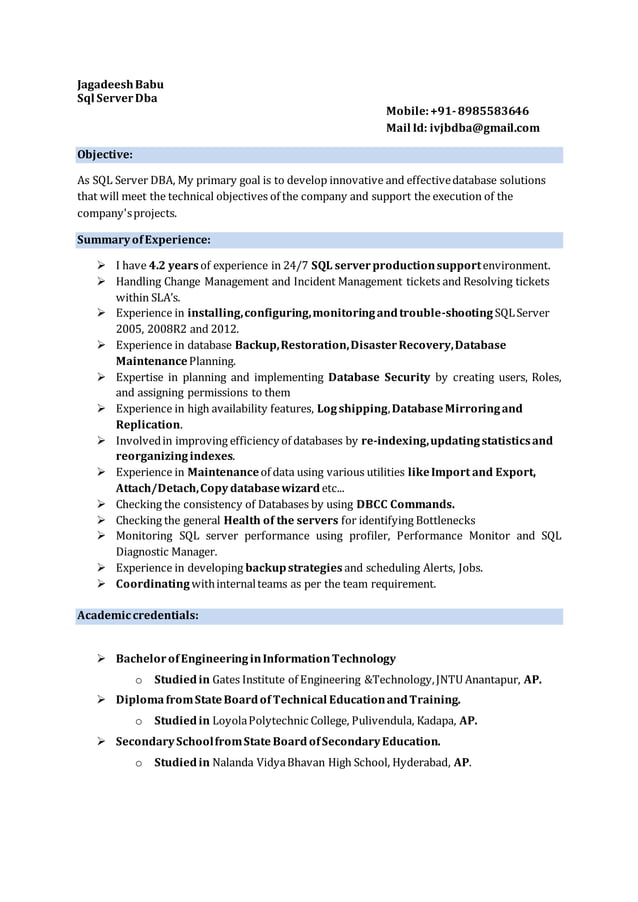 DBA Resume | PDF