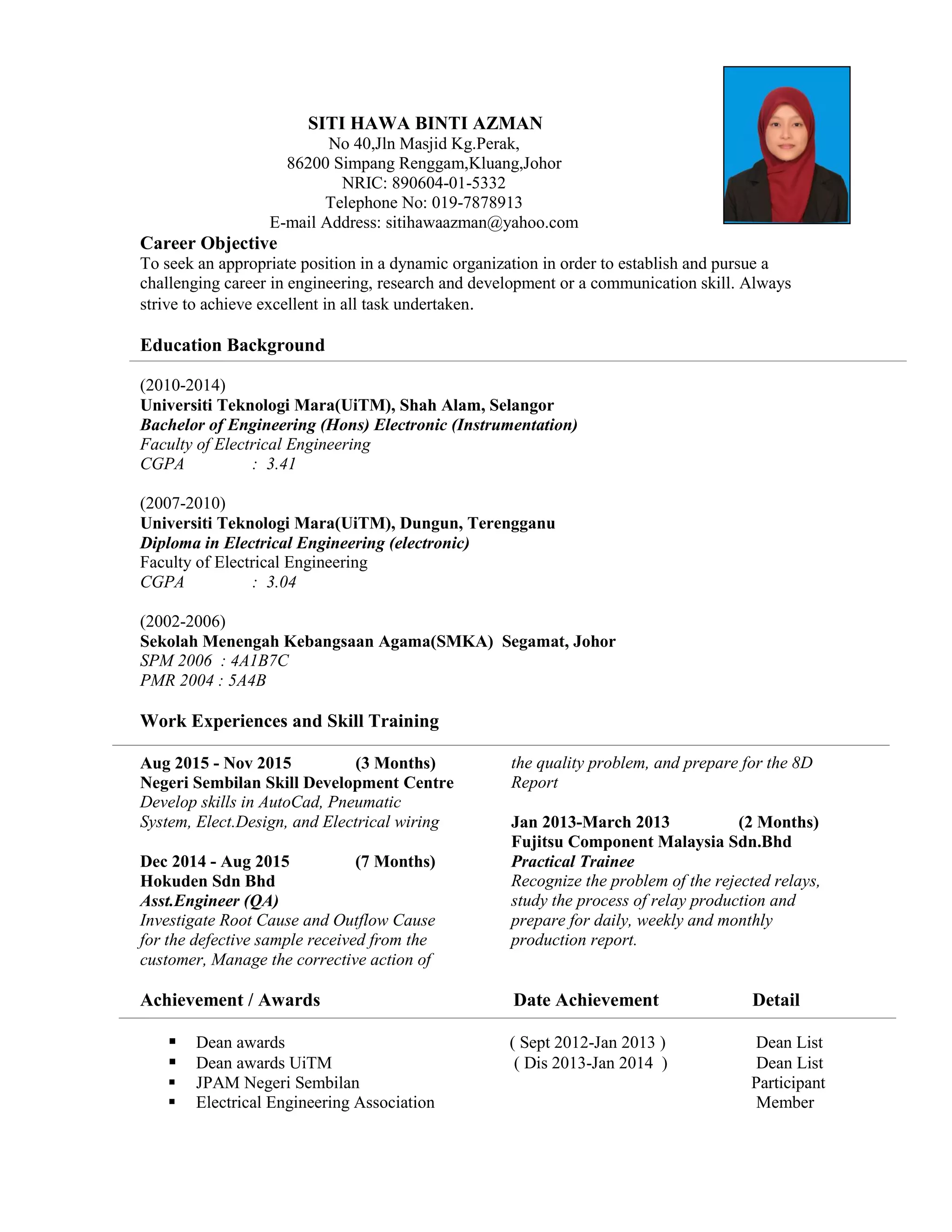 RESUME SITI HAWA BINTI AZMAN | PDF