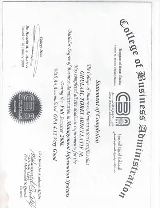 BACHELOR CERTIFICATE - TORKI GHULAM | PDF