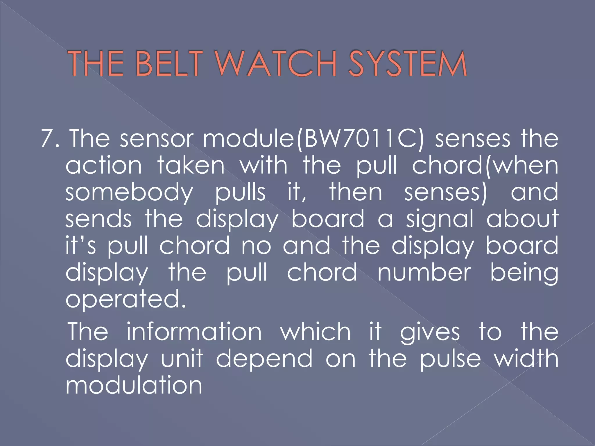 A PROJECT REPORT ON BELT WATCH SYSTEM FOR | PPTX