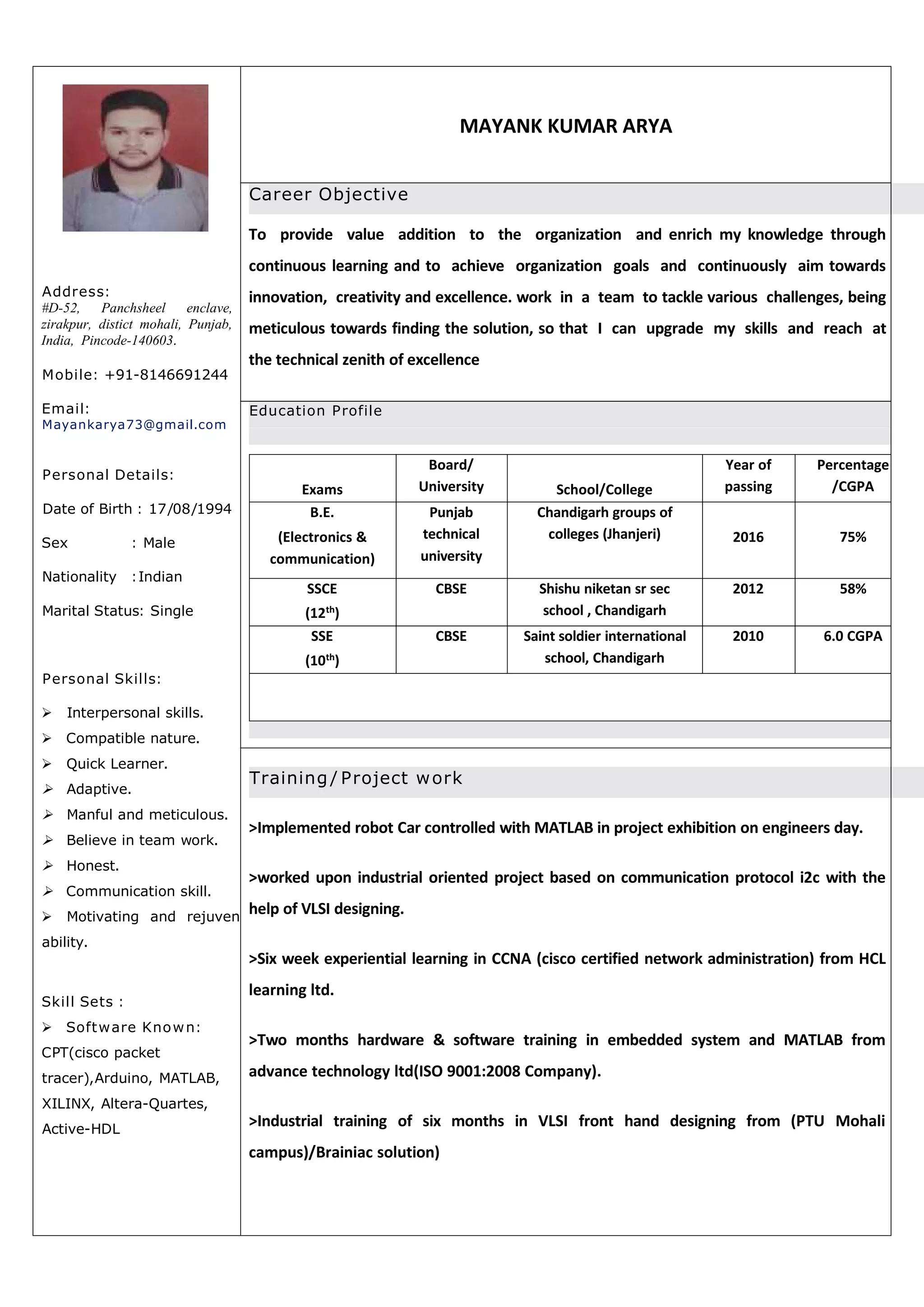 mayank resume | PDF | Technology & Computing