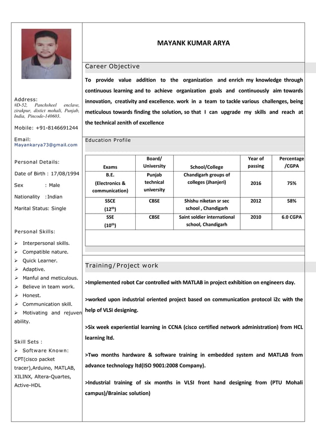 mayank resume | PDF | Technology & Computing