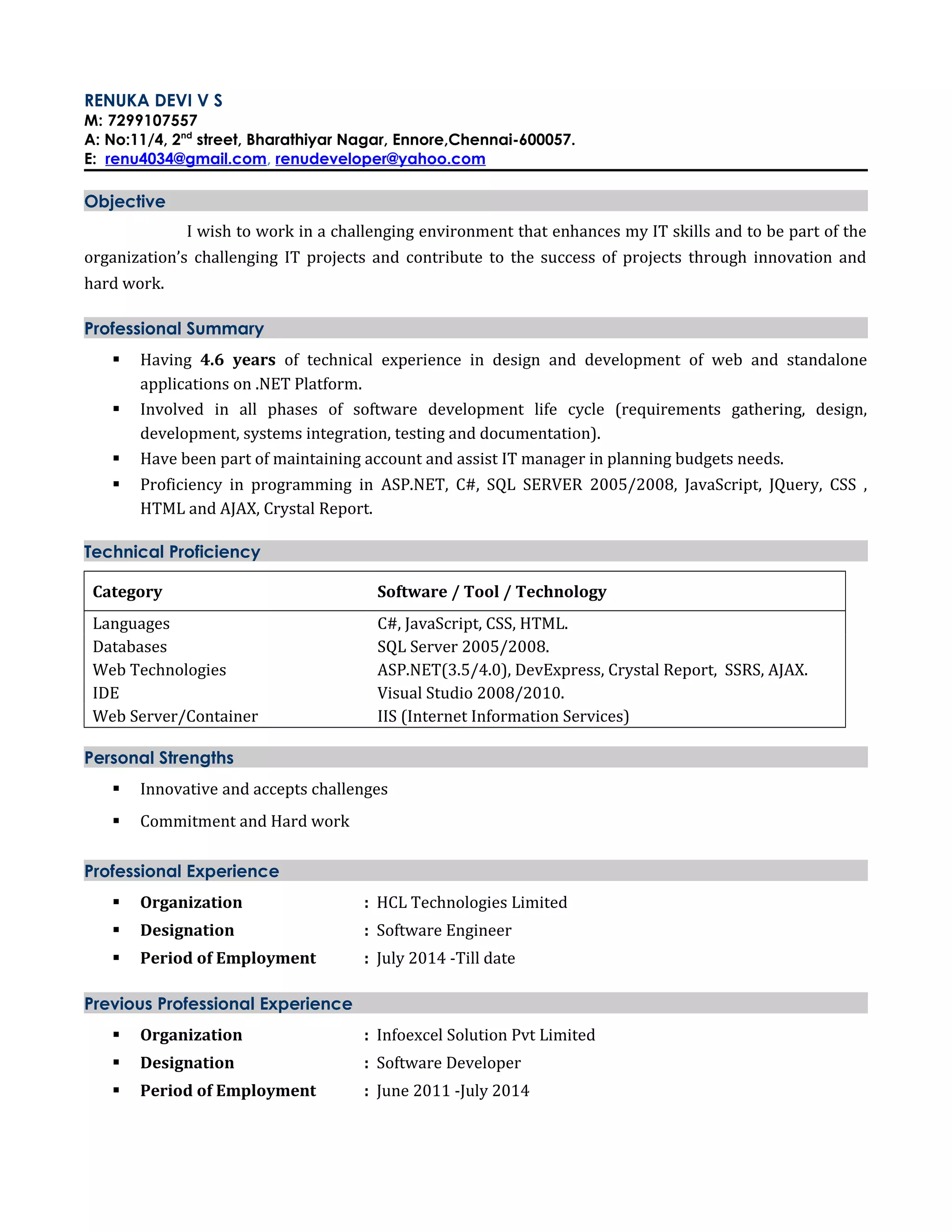 Renuka Devi with 4+ yr Exp | DOC