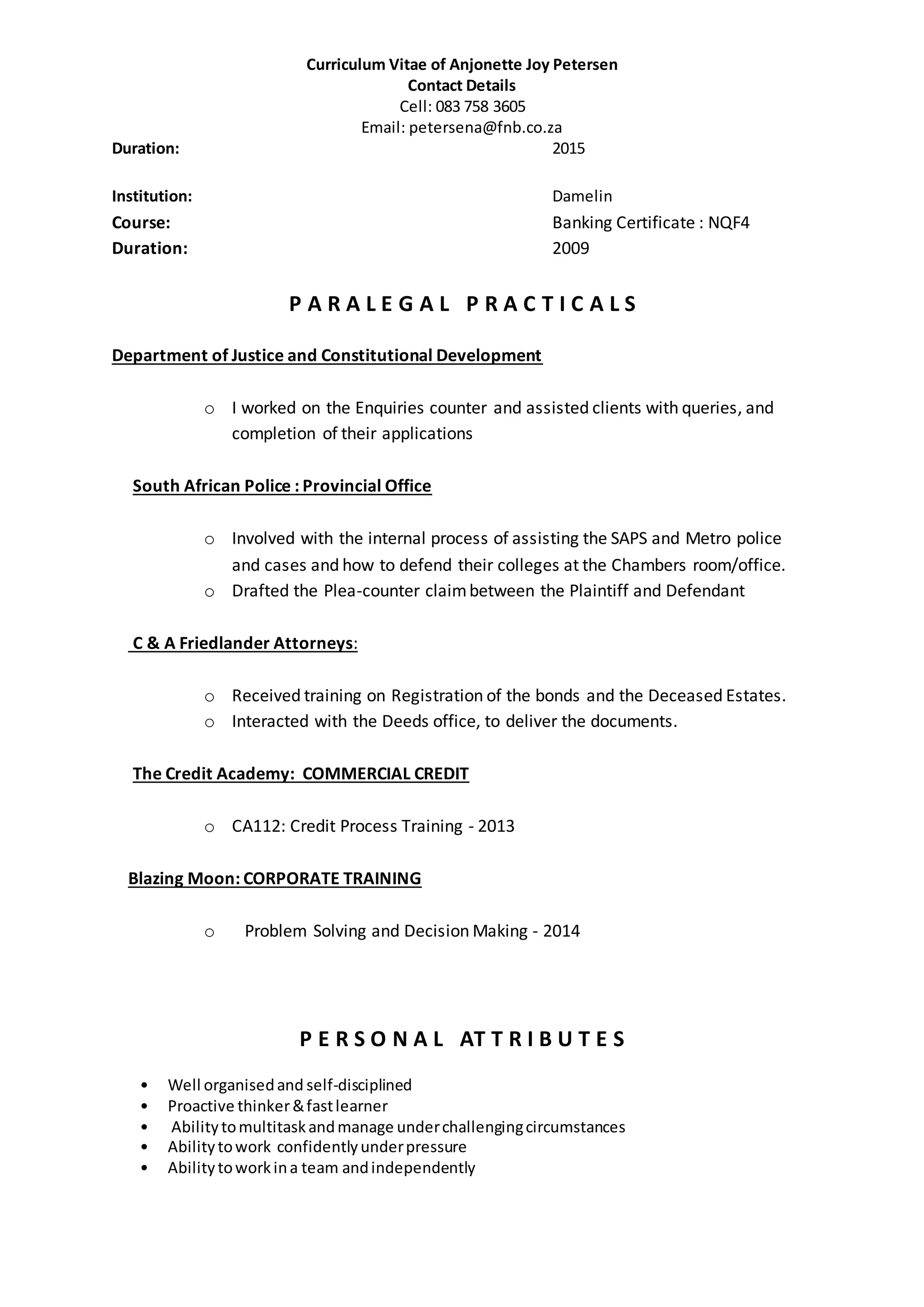 Anjonette Petersen CV 2016 | DOCX