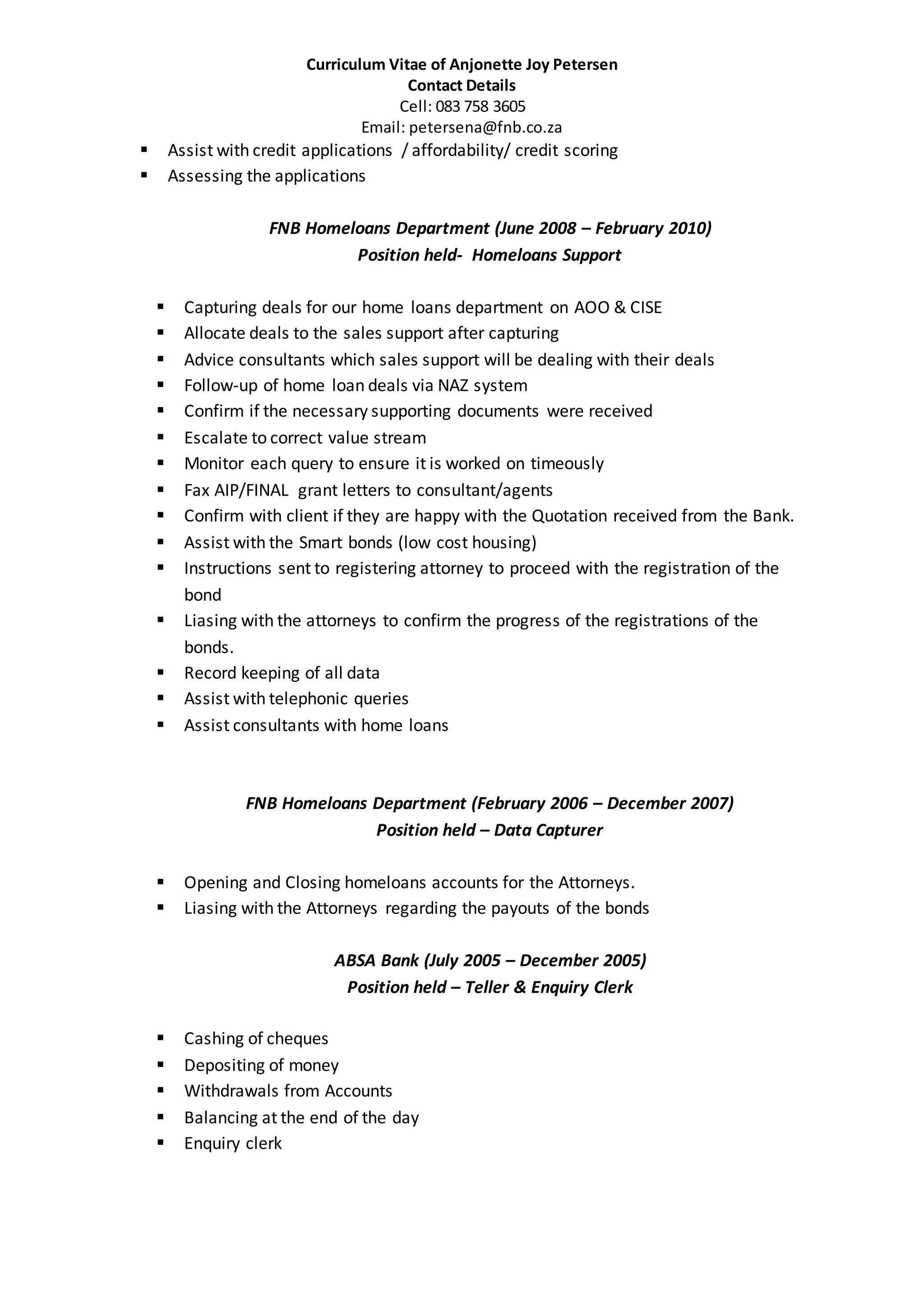 Anjonette Petersen CV 2016 | DOCX