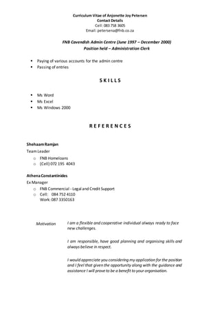 Anjonette Petersen CV 2016 | DOCX | Legal Services Industry | Industries