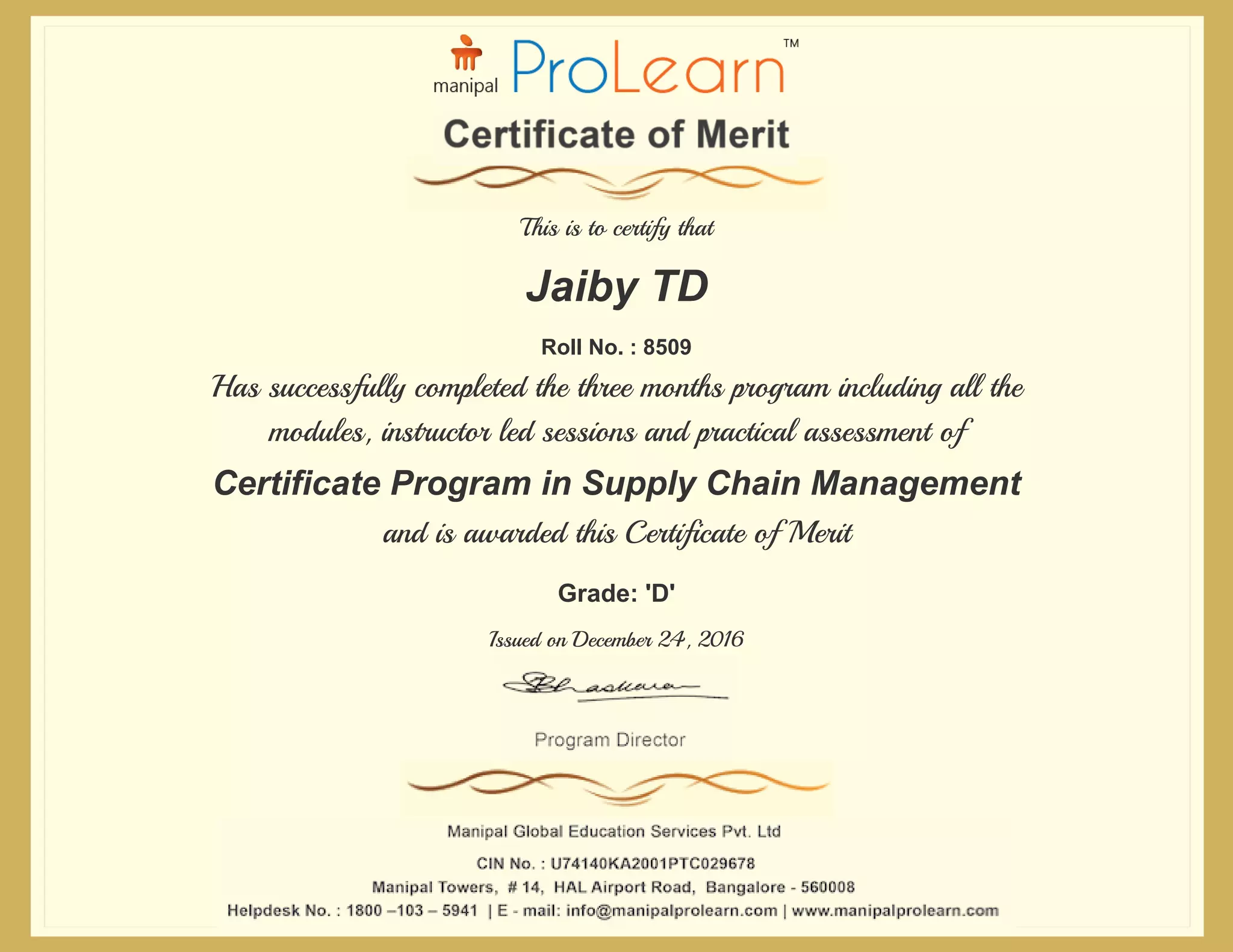 SCM Certificate | PDF