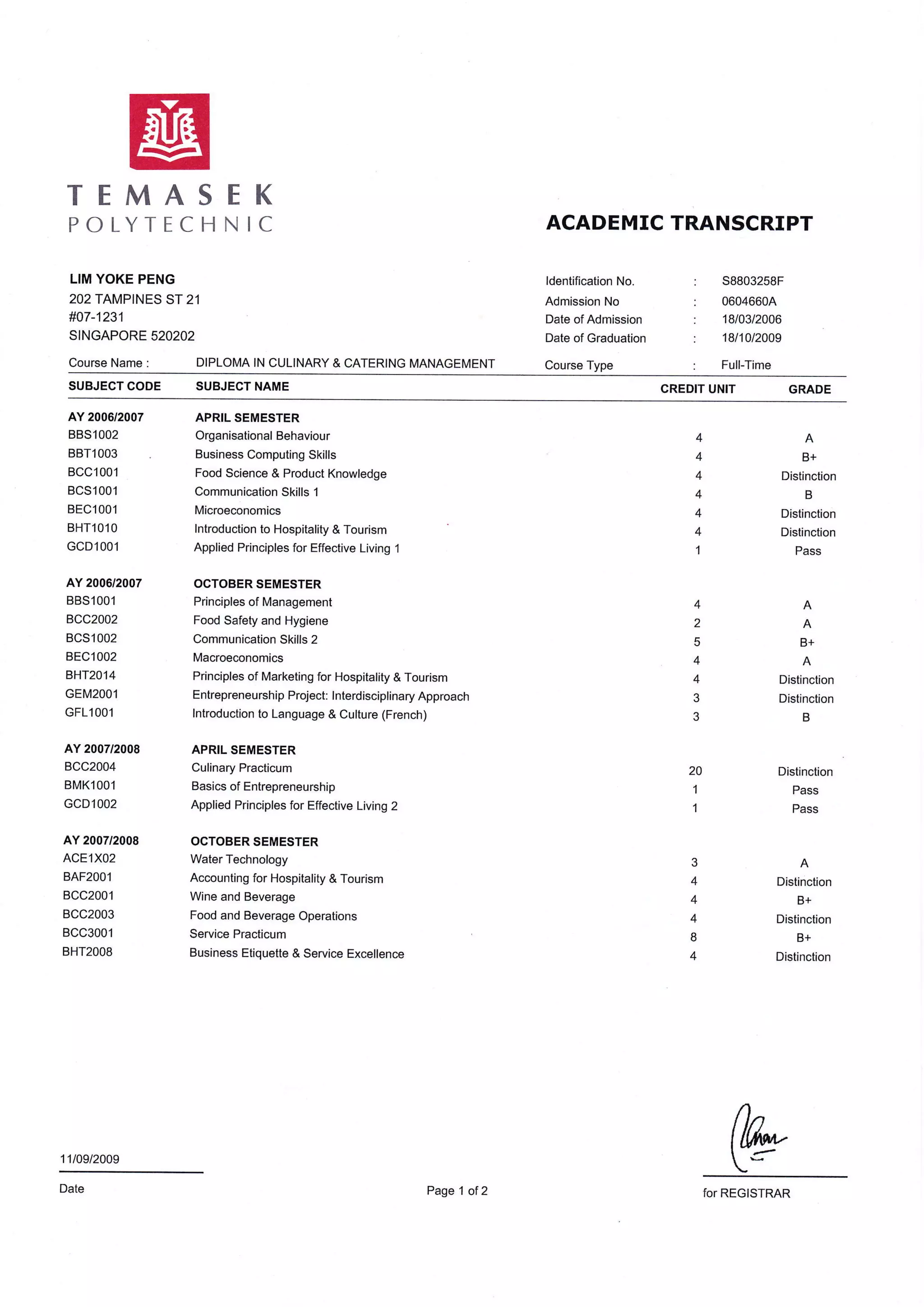 Temasek Polytechnic - Diploma in Culinary and Catering Management (dragged) | PDF