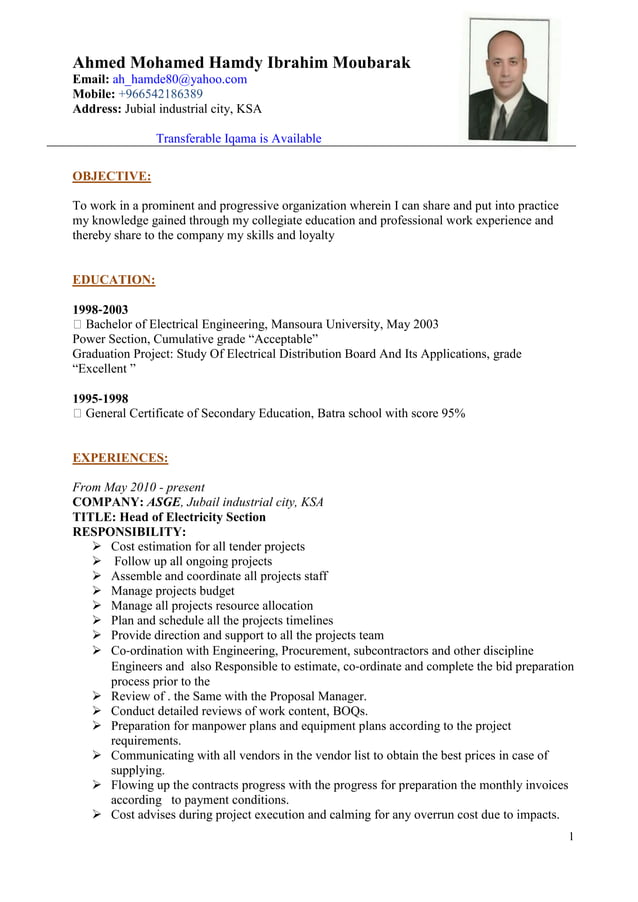 ahmed Hamdy -Resume | PDF | Civil Engineering Industry | Industries