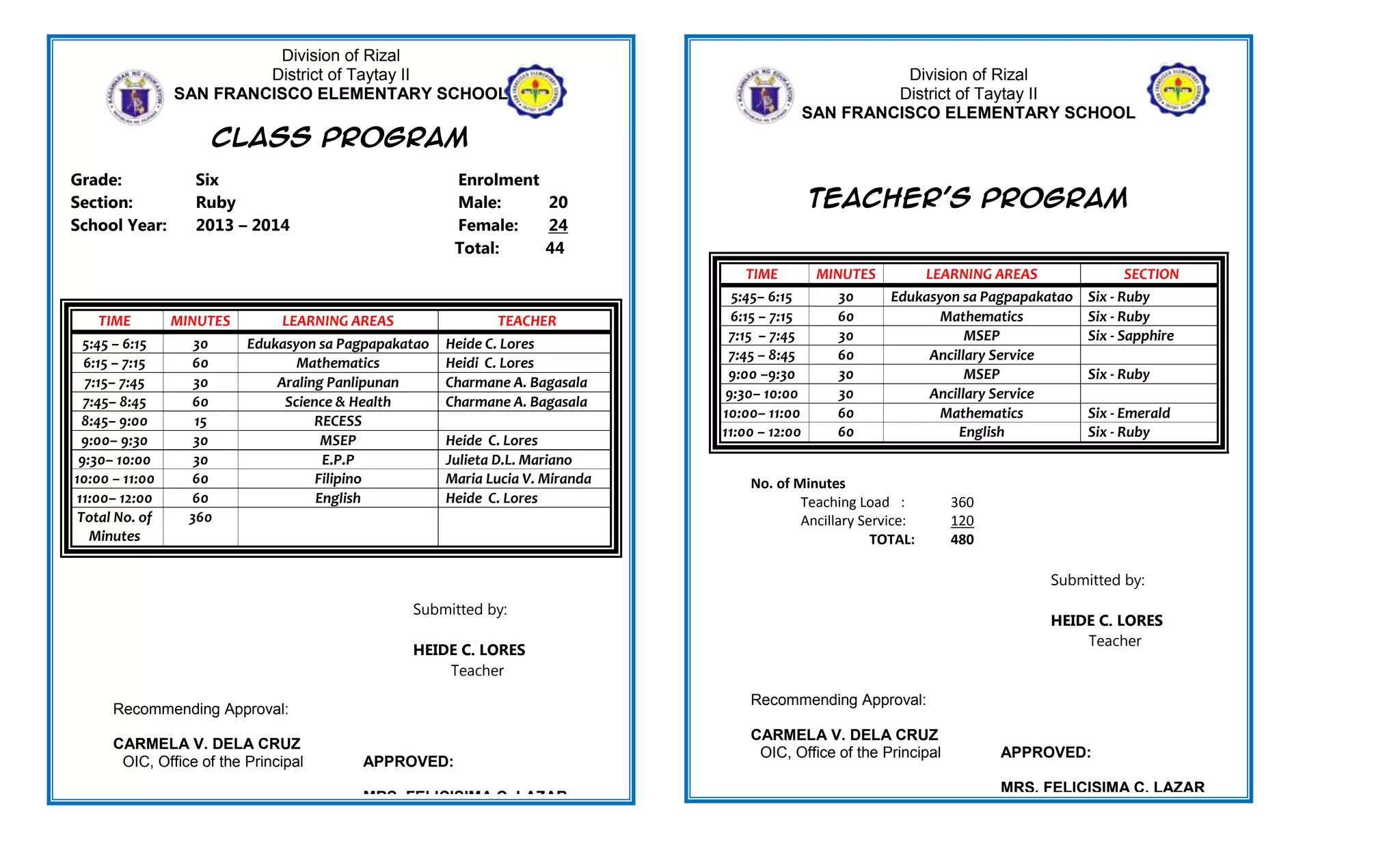 6 class program 2013 2014 | DOCX