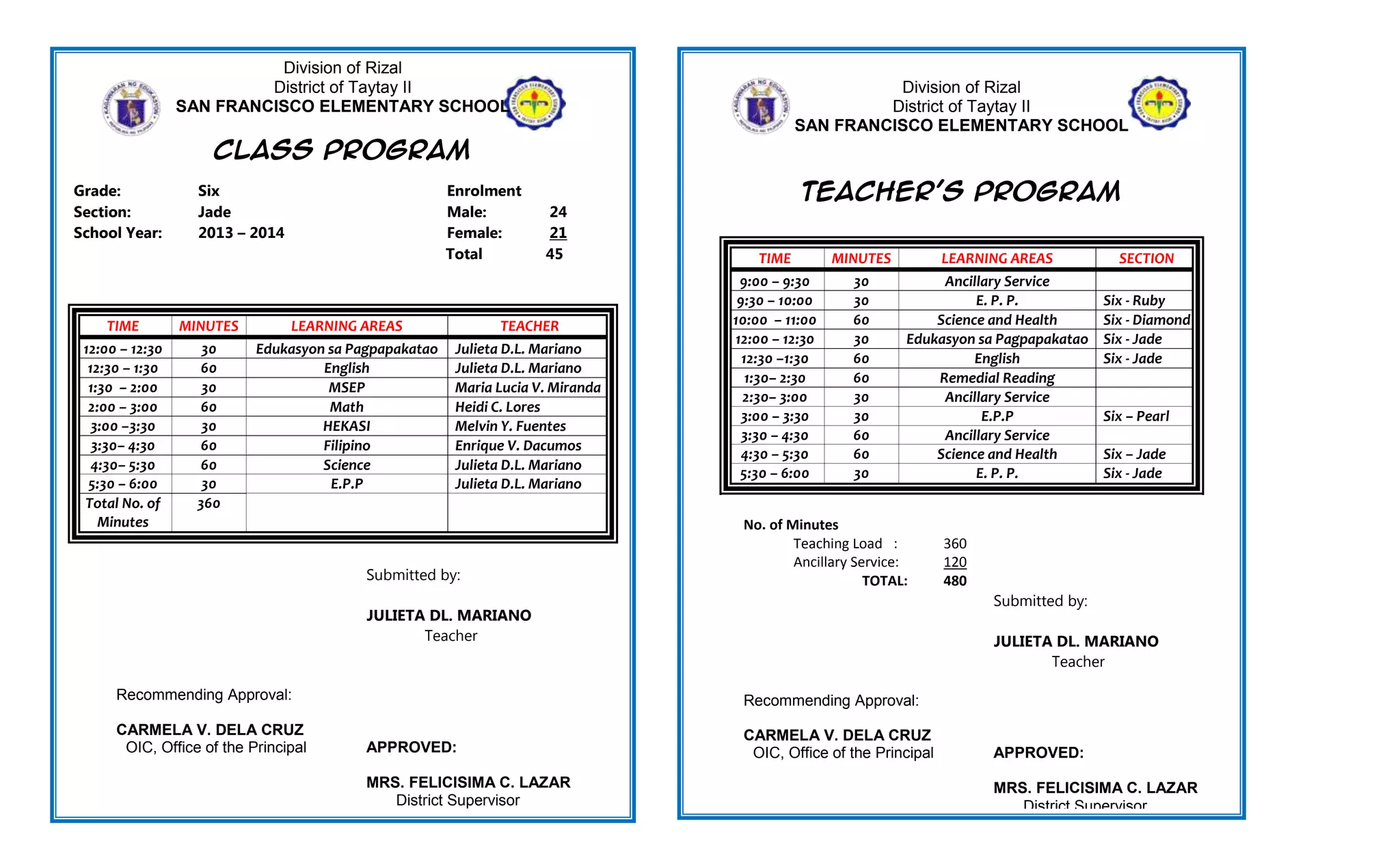 6 class program 2013 2014 | DOCX