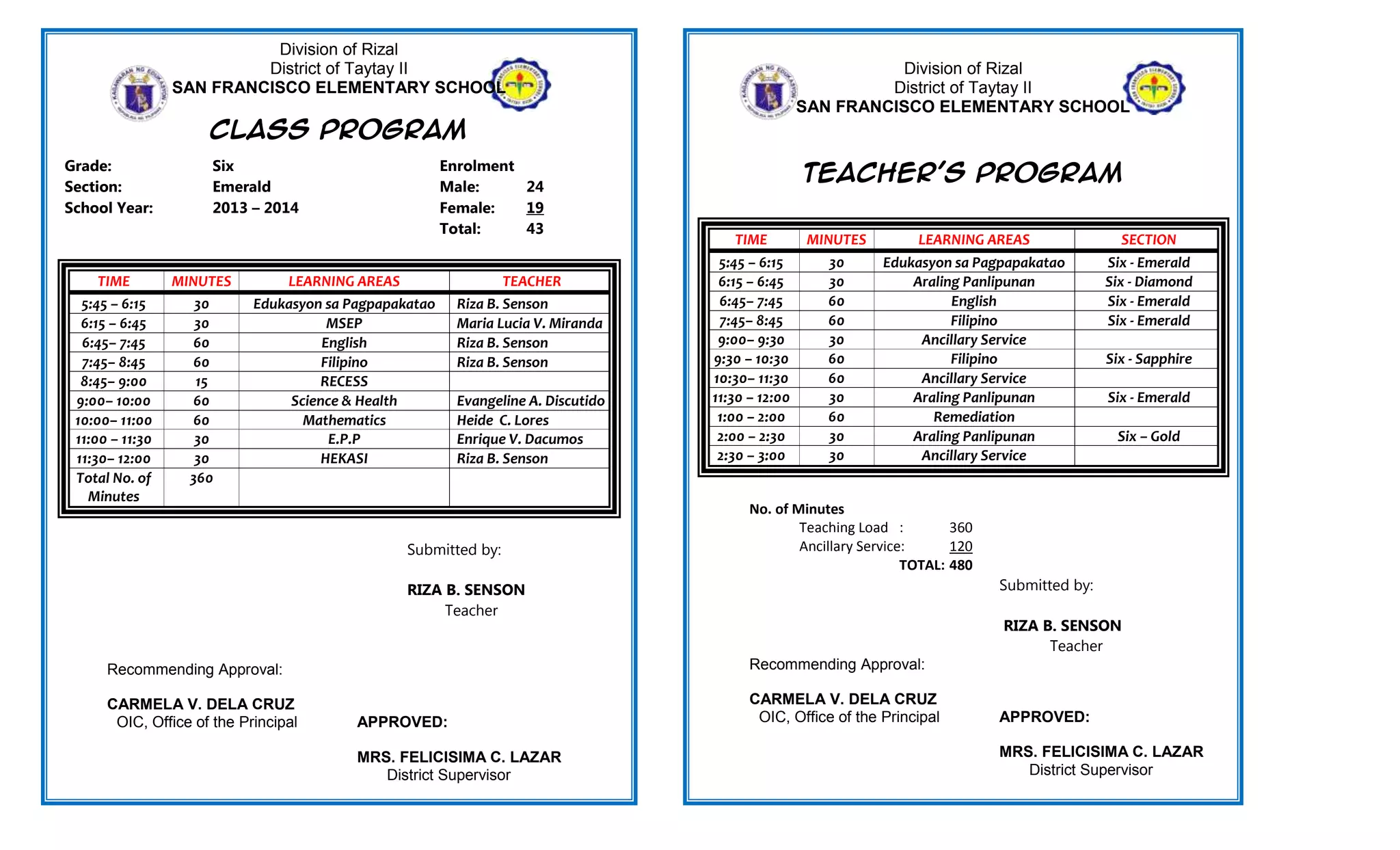 6 class program 2013 2014 | DOCX