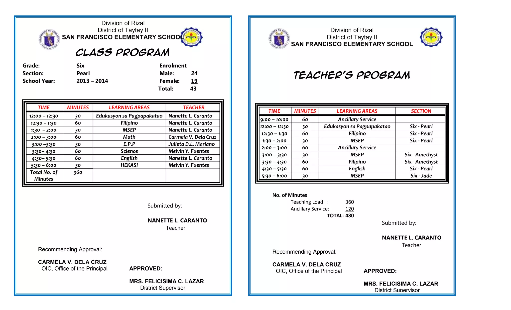 6 class program 2013 2014 | DOCX