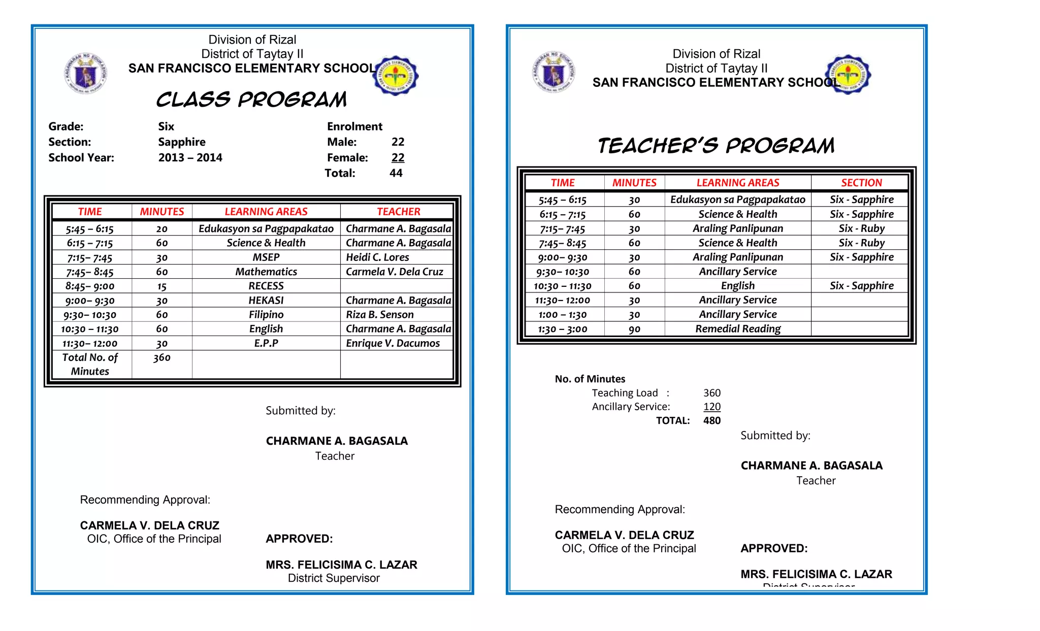 6 class program 2013 2014 | DOCX