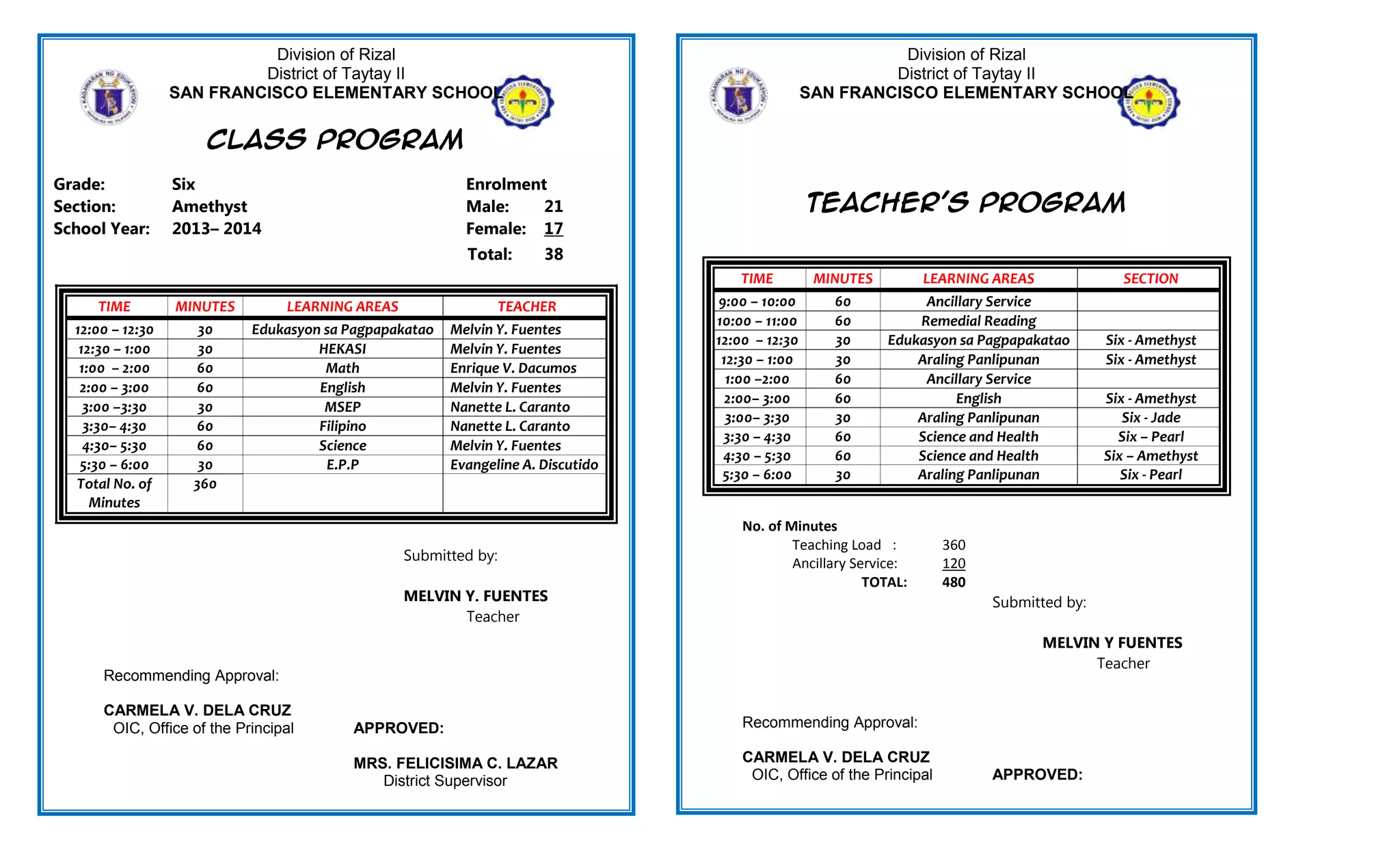 6 class program 2013 2014 | DOCX
