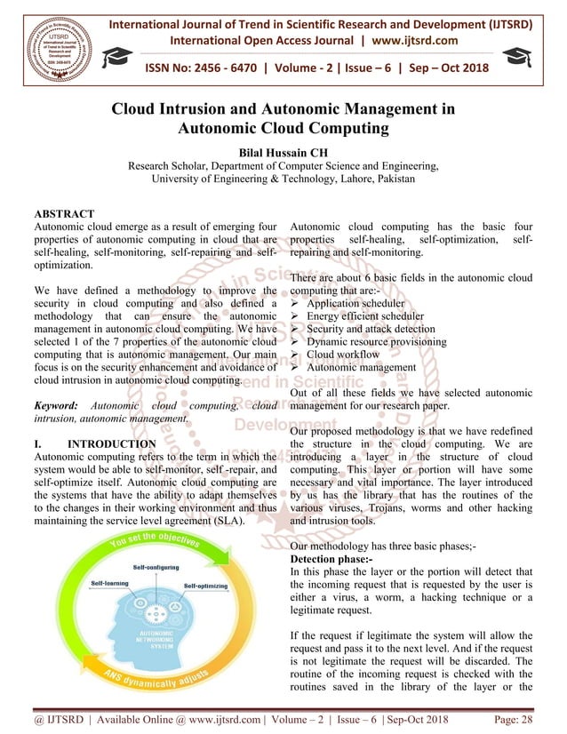 Cloud Intrusion and Autonomic Management in Autonomic Cloud Computing | PDF