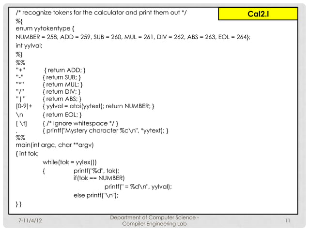 6 compiler lab - Flex | PPTX | Programming Languages | Computing